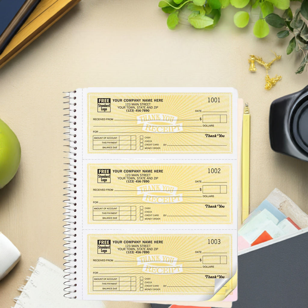 Custom Spiral Bound Receipt Books with Thank You Print