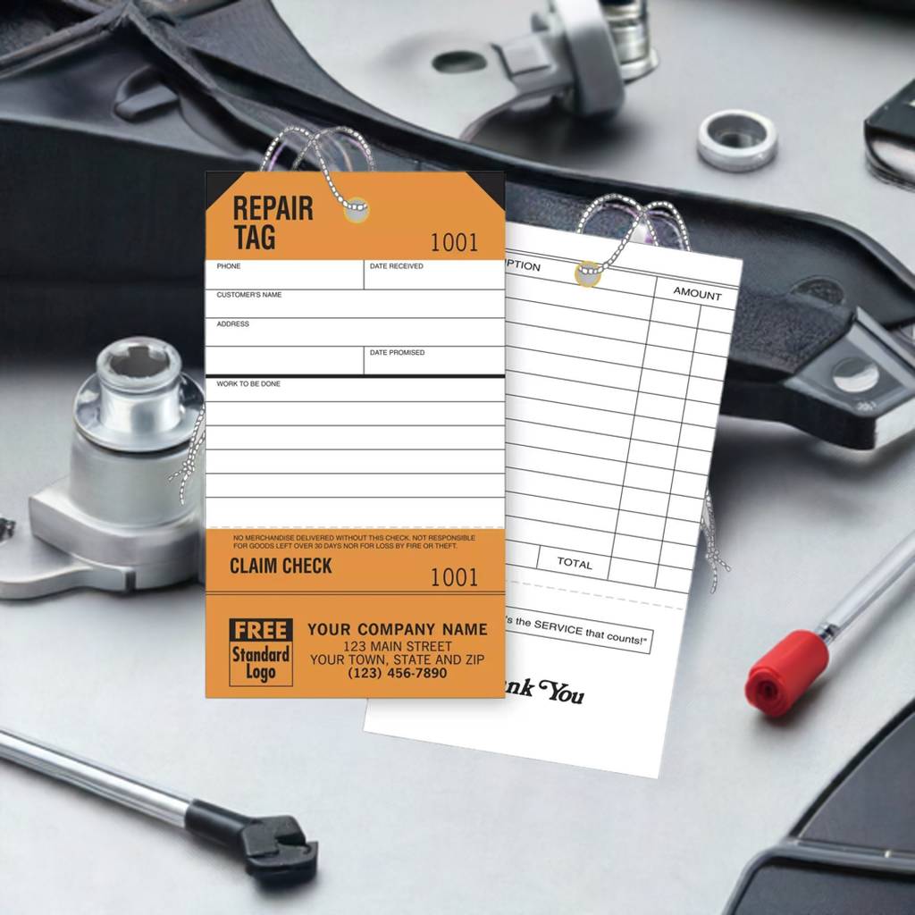 Personalized Repair Tags with Claim Check, Bright Orange